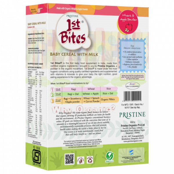 Buy Pristine 1st Bites Organic Wheat & Apple Baby Cereal Stage 2, 300gm ...