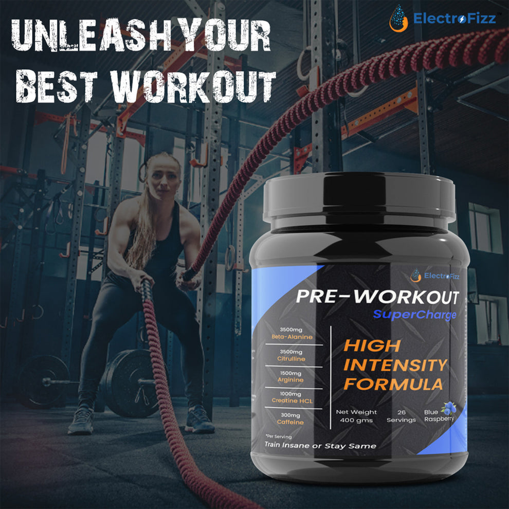 BuyElectroFizz Pre-Workout SuperCharge Blue Raspberry Flavour, 400gm ...