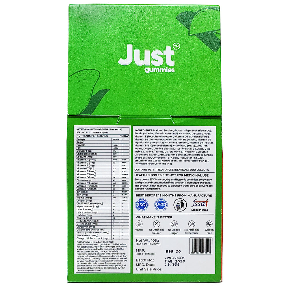 Buy Just Gummies Multivitamin Raw Mango Flavour, 30 Gummies ...